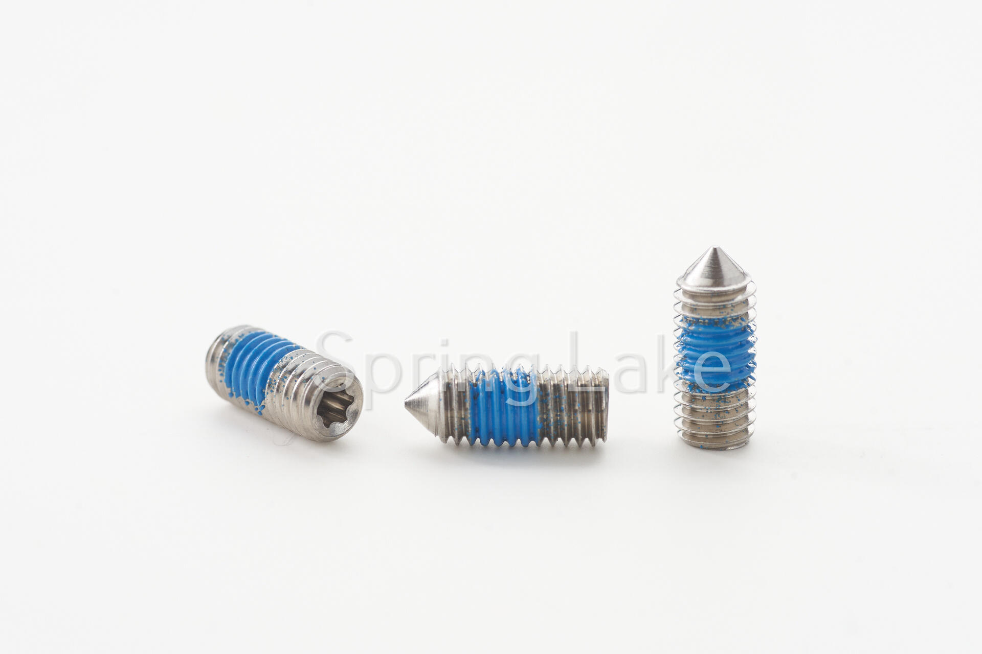 6 lobe socket set screws cone point Nylok blue